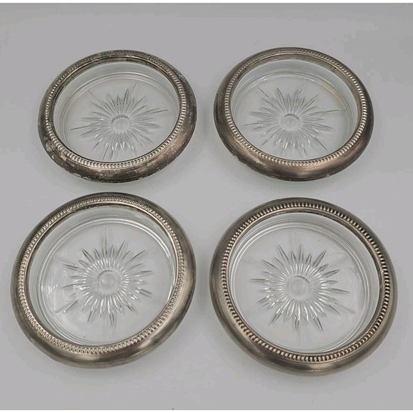 Nina Leonard | Dining | Leonard Silver Plated Crystal Glass Coasters 4 ...